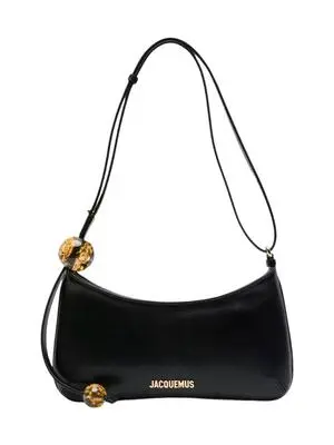 Jacquemus Pearl-embellished Leather Shoulder Bag Black