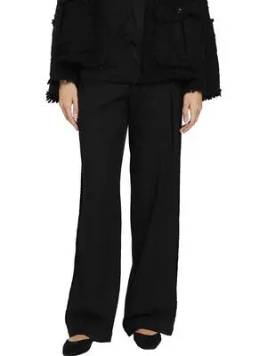 YEHUAFAN Wool Wide-leg Trousers - Black