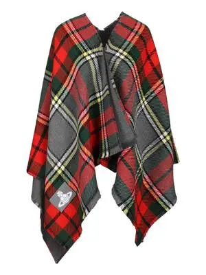 VIVIENNE WESTWOOD Checked Frayed-edge Poncho - Black
