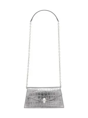 Alexander McQueen Mini Skull Croc-effect Shoulder Bag - Dark Silver