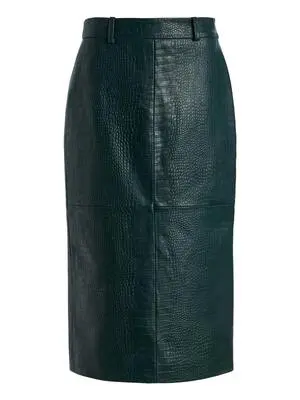 THE FRANKIE SHOP Taney Croc-embossed Leather Midi Skirt - Green