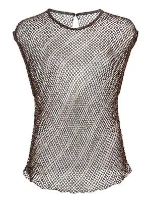 TWP Beaded Net Tank Top - Brown