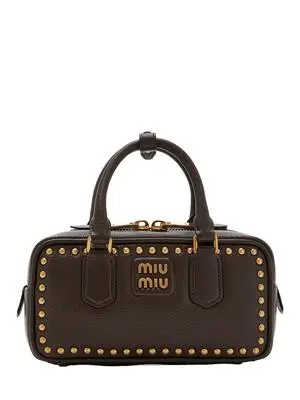 Miu Miu Arcadie Studded Leather Top Handle Bag - Brown