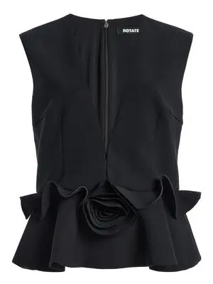 ROTATE BY BIRGER CHRISTENSEN Flower V-neck Crepe Top - Black