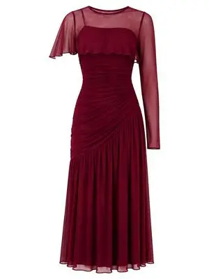 CELESTINE & MAE Rosaline Sheer Cape Midi Dress - Red