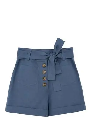 SVETLANA K Sasha High-waisted Organic Cotton Shorts - Blue