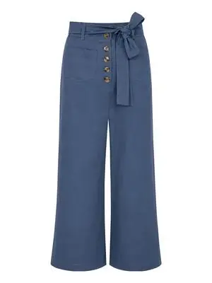 SVETLANA K Misha Trousers – High-waisted Flared Cotton In Mid - Blue