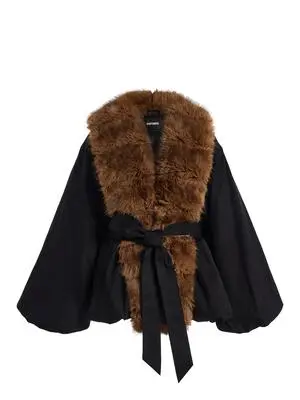 ROTATE BY BIRGER CHRISTENSEN Faux Fur Collar Jacket - Black