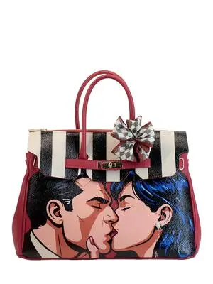 MAISON RUBAIYAT Bella Hand-painted Leather Bag The Kiss - Red