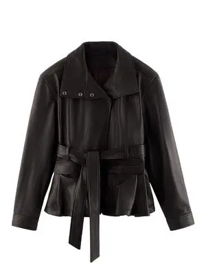 Arakii Belted Leather Jacket - Brown
