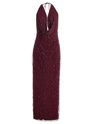 ROTATE BY BIRGER CHRISTENSEN Halterneck Sequined Maxi Dress - Burgundy