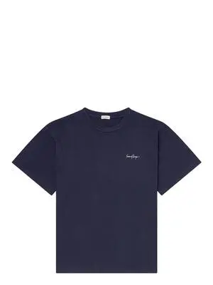 SECOND / LAYER Printed Cotton-jersey T-shirt - Blue