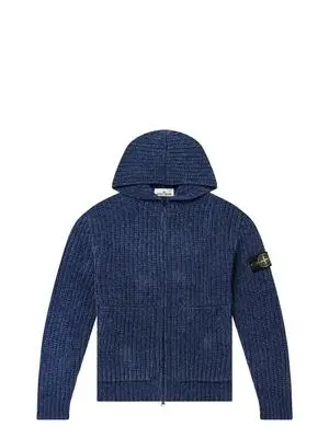 Stone Island Knitted Cotton-chenille Zip-up Hoodie - Blue