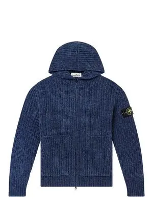Stone Island Knitted Cotton-chenille Zip-up Hoodie - Blue