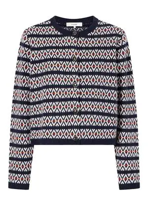 FRAME Intarsia Wool And Cashmere-blend Cardigan - Blue