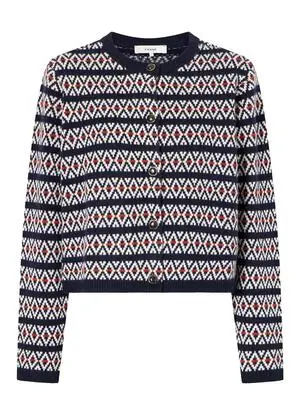 FRAME The Cashmere Cardigen Intarsia Wool And Cashmere-blend Cardigan - Navy