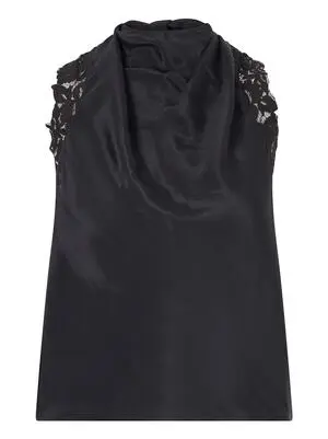 SIR. Tie-detailed Lace-trimmed Satin Top - Black