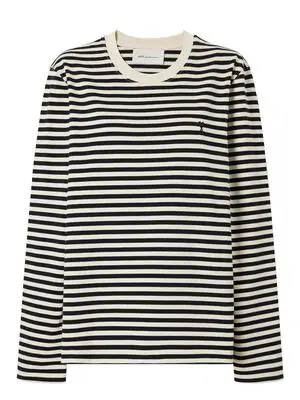 AMI Paris Logo-embroidered Striped Cotton-jersey T-shirt - Black