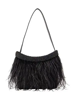 Staud Winslow Bead And Feather-embellished Silk Shoulder Bag - Black