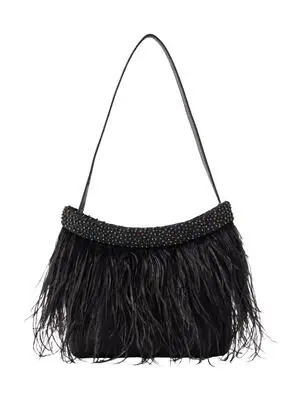 Staud Winslow Embellished Feather Shoulder Bag - Black