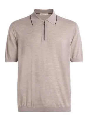 MAURIZIO BALDASSARI Virgin Wool Zip-up Polo Shirt Beige
