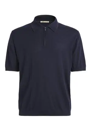 MAURIZIO BALDASSARI Virgin Wool Zip-up Polo Shirt Navy