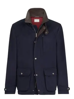 Brunello Cucinelli Virgin Wool Leather-trim Field Jacket - Blue