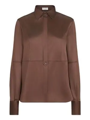 Brunello Cucinelli Brunello Cucinelli Stretch-Silk Shirt Brown