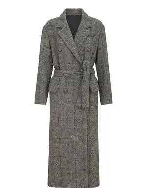 Brunello Cucinelli Wool Tweed Check Trench Coat - Grey