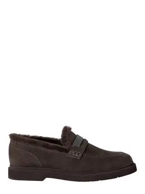 Brunello Cucinelli Suede-shearling Penny Loafers - Grey