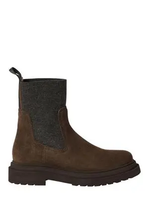 Brunello Cucinelli Suede Knit Ankle Boots - Black