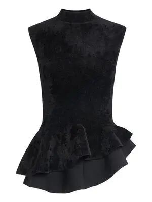 Roland Mouret Asymmetric Chenille Peplum Top - Black