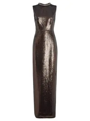 Roland Mouret Sequin Embellished-neck Gown - Metallic