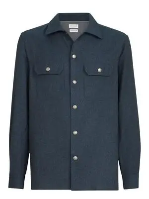 Brunello Cucinelli Virgin Wool Flannel Overshirt - Blue