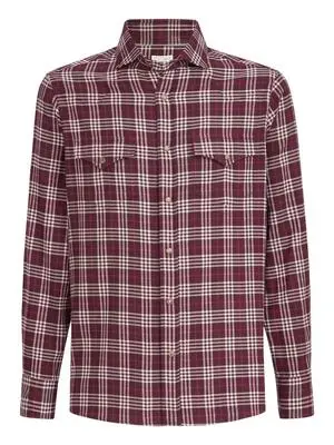 Brunello Cucinelli Flannel Check Western Shirt Purple