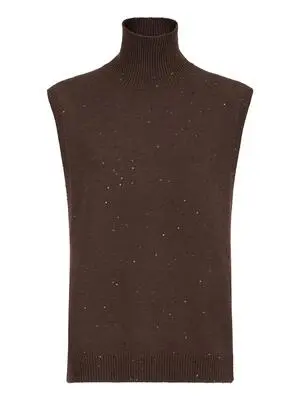 Brunello Cucinelli Cashmere-silk Embellished Sweater Vest - Brown
