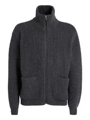 LE17SEPTEMBRE Merino Wool-blend Ribbed High-neck Cardigan - Grey
