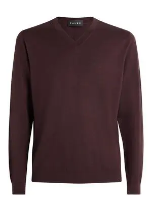Falke Ultrafine Merino Wool V-neck Sweater - Brown