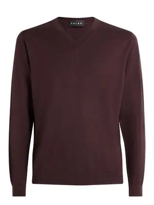 Falke Ultrafine Merino Wool V-neck Sweater - Brown
