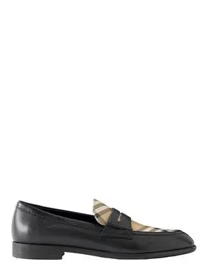 Burberry Opal Check-trimmed Leather Penny Loafer - Black