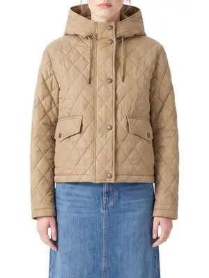 Burberry Quilted Nylon Hooded Short Puffer Jacket With Patch Pockets - Beige