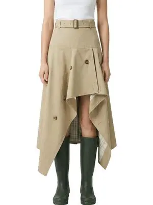 Burberry High-waisted Asymmetrical Midi Skirt With Belt - Beige