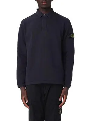 Stone Island Long-sleeved Cotton Jersey Polo Shirt With Compass Logo - Blue