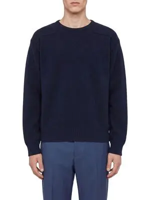 JIL SANDER Wool-blend Crewneck Jumper With Dropped Shoulders - Navy