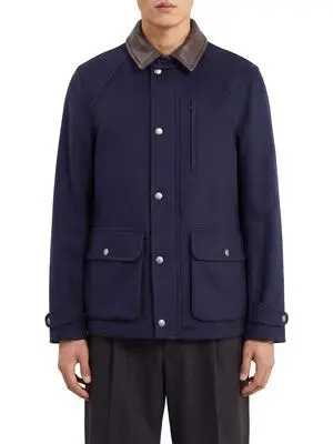 BRUNELLO CUCINELLI Single-breasted Short Virgin Wool Coat With Leather Collar