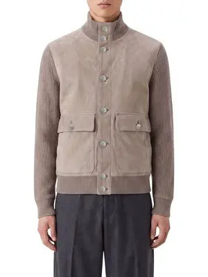 BRUNELLO CUCINELLI Suede Calfskin Bomber Jacket With Knit Details