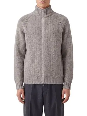 Brunello Cucinelli Cashmere And Silk Zip-up Turtleneck Cardigan - Beige