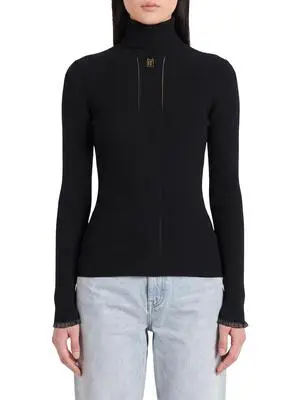 Elisabetta Franchi Slim Fit Ribbed Viscose Knit Polo Neck With Logo Black