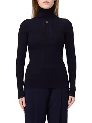 Elisabetta Franchi Elisabetta Franchi Slim Fit Ribbed Viscose Knit High Neck With Logo Detail Blue