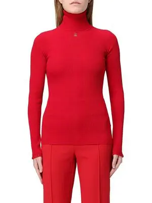 Elisabetta Franchi Elisabetta Franchi Slim Fit Ribbed Viscose Knit High Neck With Logo Detail Red